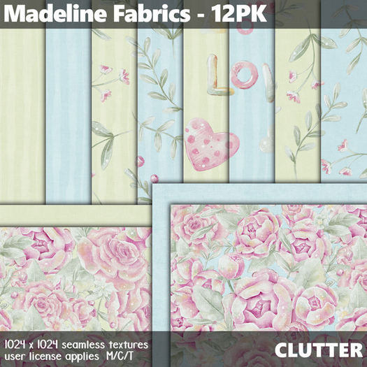 Second Life Marketplace - Clutter - Madeline Fabrics - 12PK